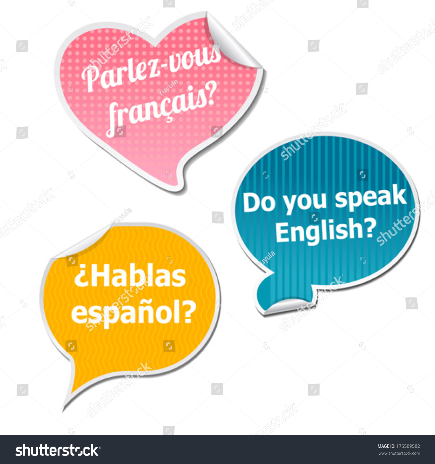 Three Language Stickers Stock Vector (Royalty Free) 175589582 ...