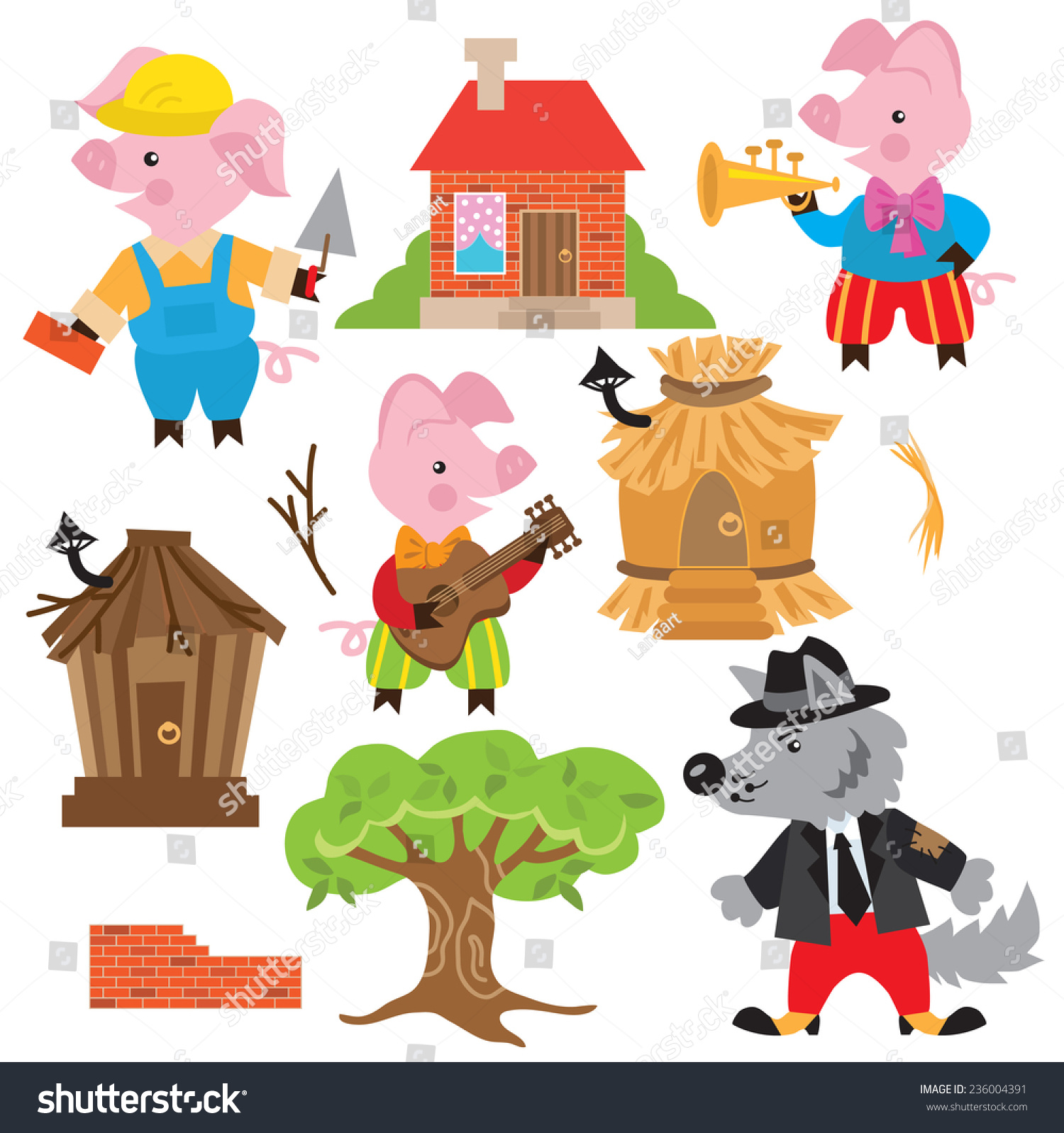 Three Little Pigs Vector Illustration Stock Vector (Royalty Free) 236004391