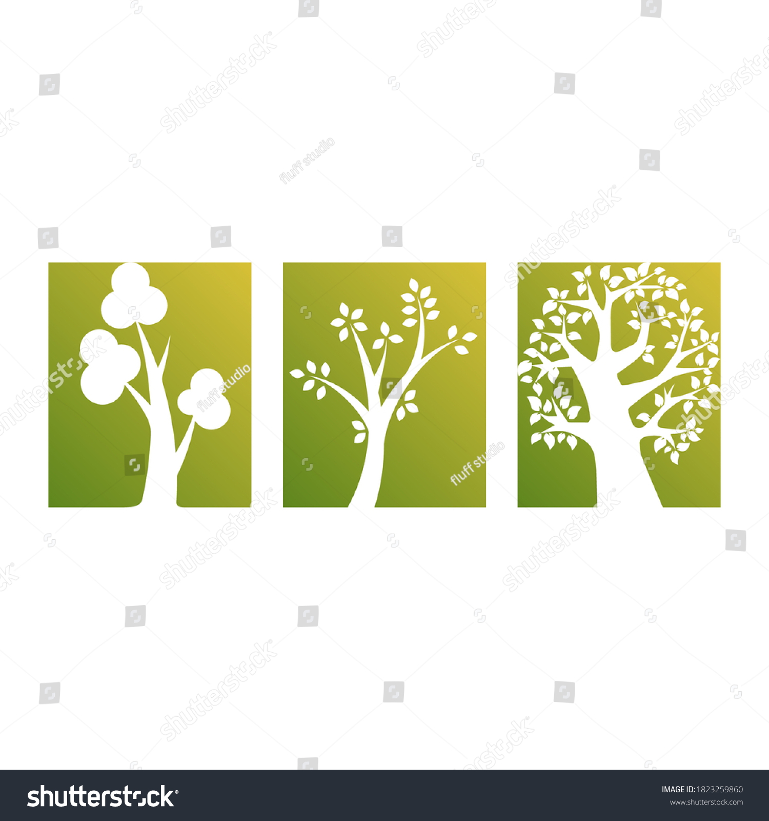 Three Logo Tree Inside Rectangle Shape Stock Vector (Royalty Free ...