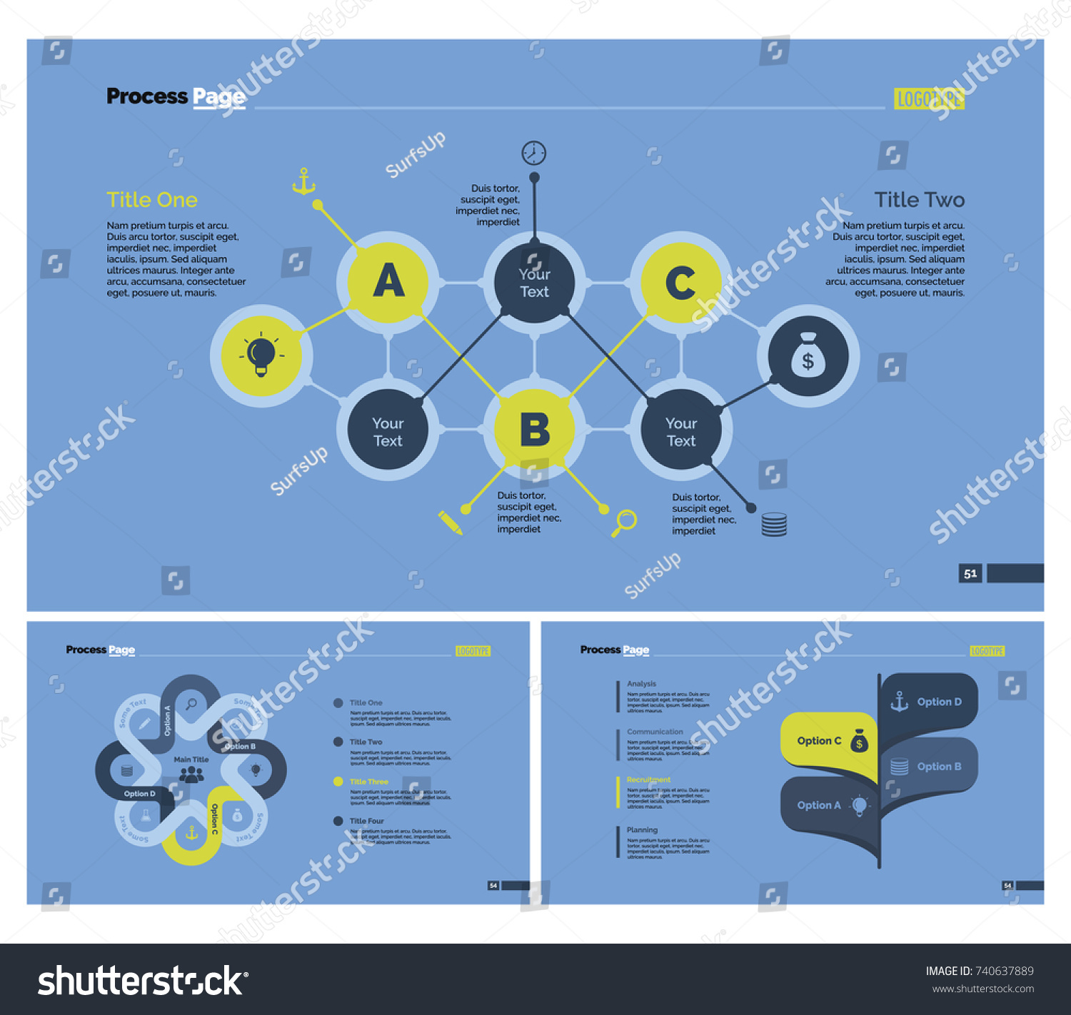 Three Management Slide Templates Set Stock Vector (Royalty Free) 740637889