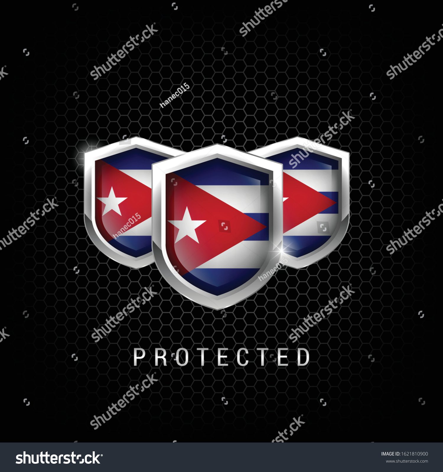 Three Metallic Shield Cuba Flagscuba Protected Stock Vector (Royalty ...