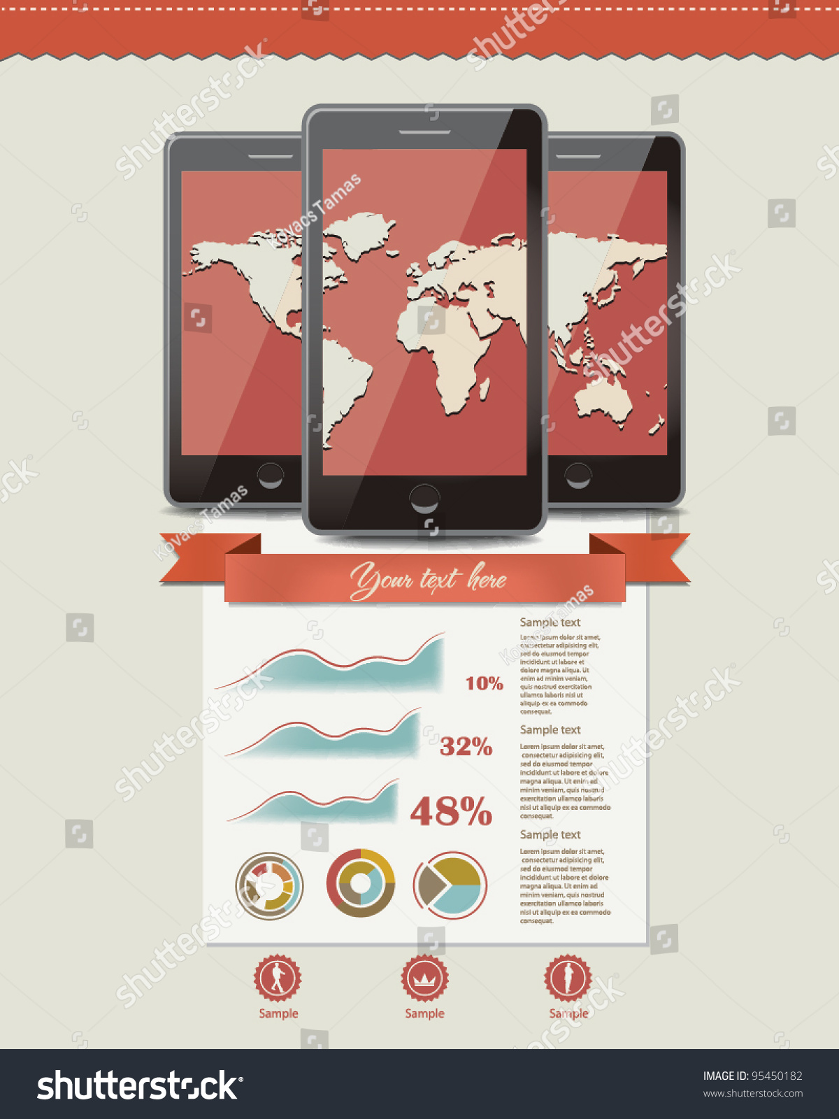 Three Mobile Phones World Mapinfo Graphic Stock Vector (Royalty Free ...