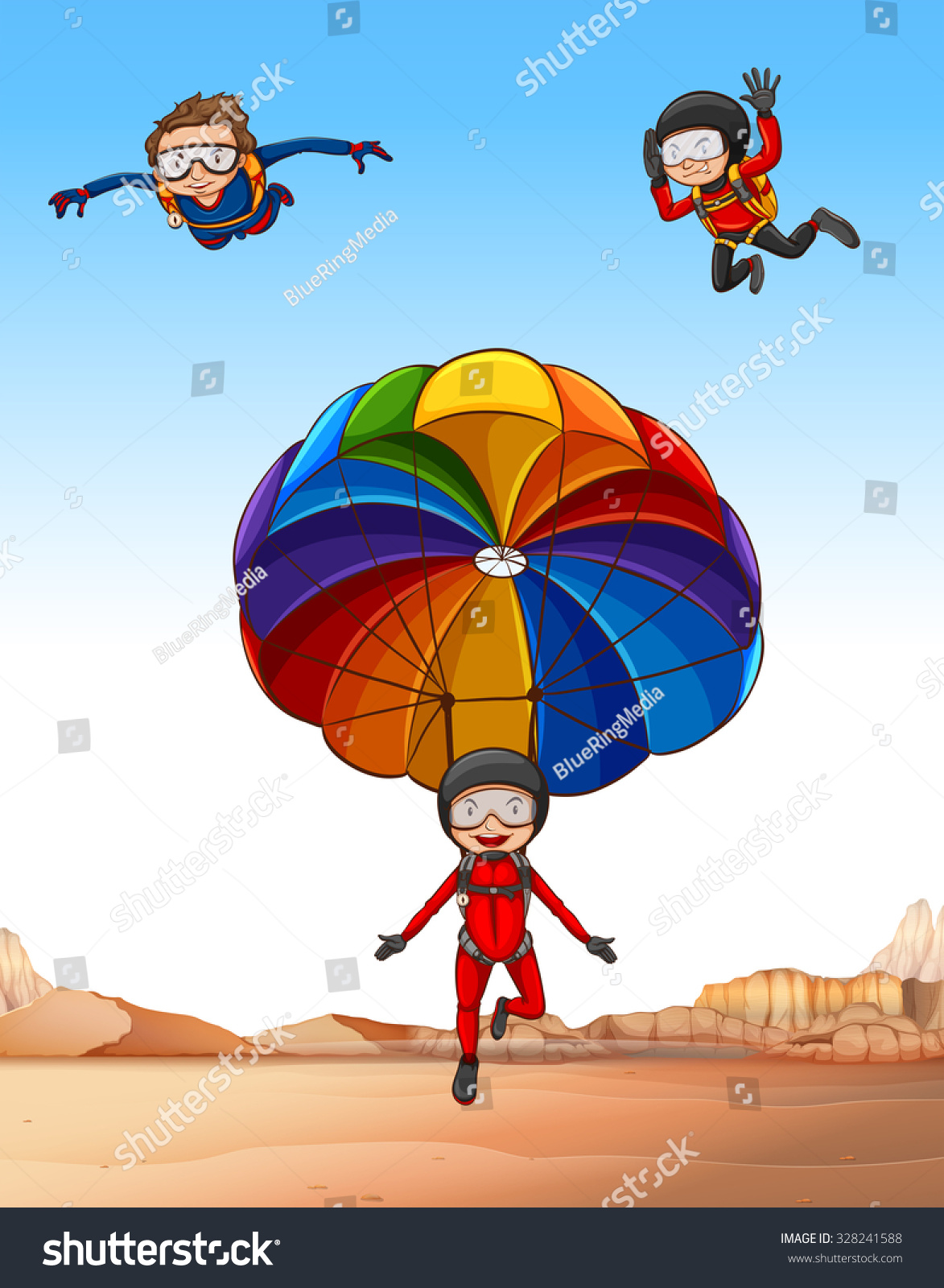 Three People Skydiving Illustration Stock Vector (Royalty Free) 328241588