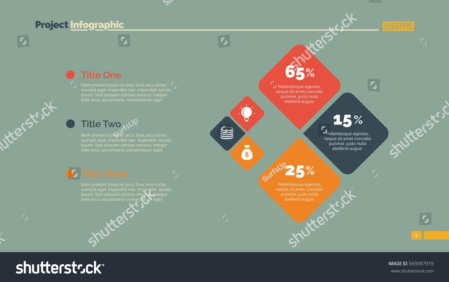 Three Percentage Squares Slide Template: vector de stock (libre de ...