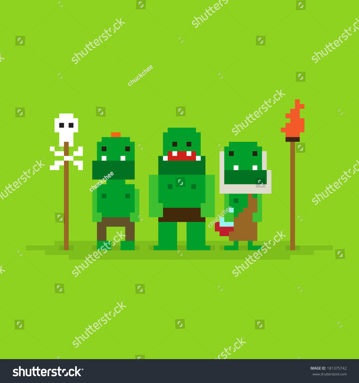 Three Pixel Art Orcs Game Characters 스톡 벡터(로열티 프리) 181375742 | Shutterstock
