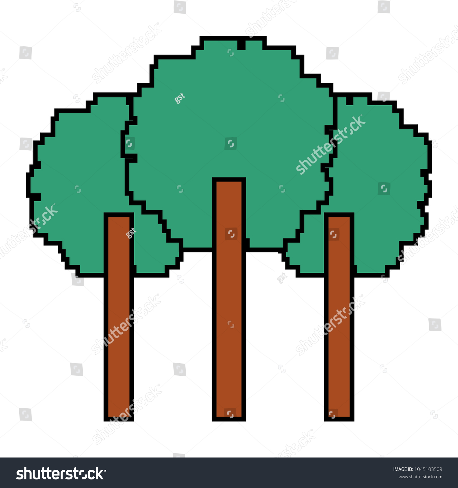 Three Pixelated Tree Nature Environment Icon: เวกเตอร์สต็อก (ปลอดค่า ...