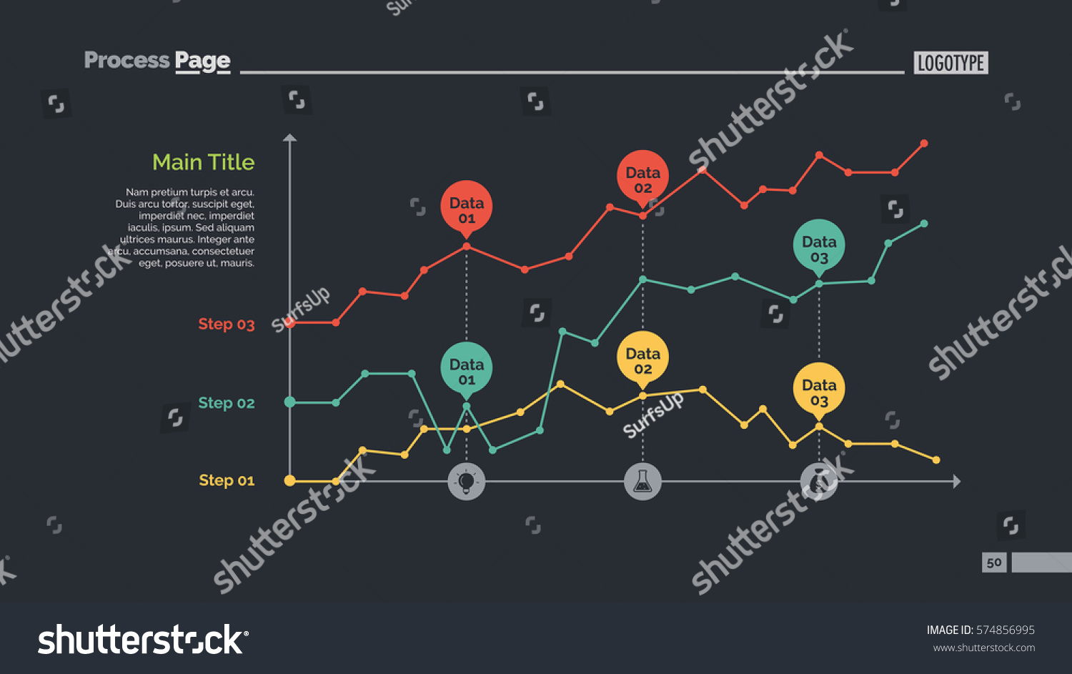 Vektor Stok Three Point Charts Slide Template (Tanpa Royalti) 574856995 ...