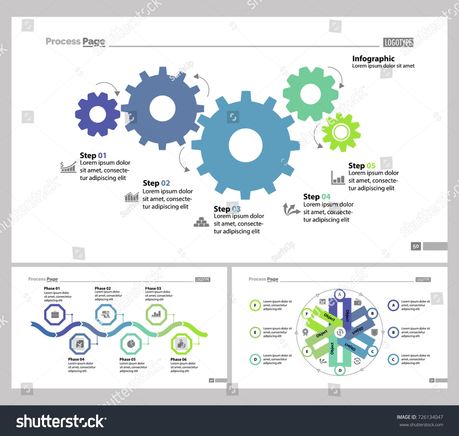 Three Production Slide Templates Set Stock Vector (Royalty Free ...