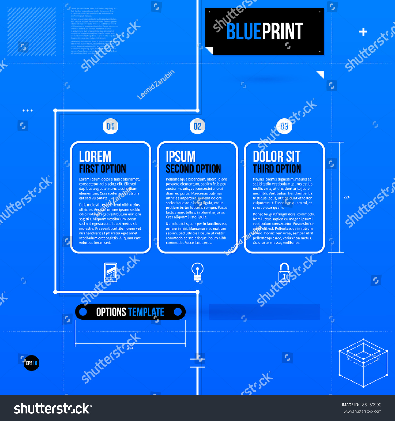 Three Rectangle Options Blueprint Style Eps10 스톡 벡터(로열티 프리) 185150990 ...