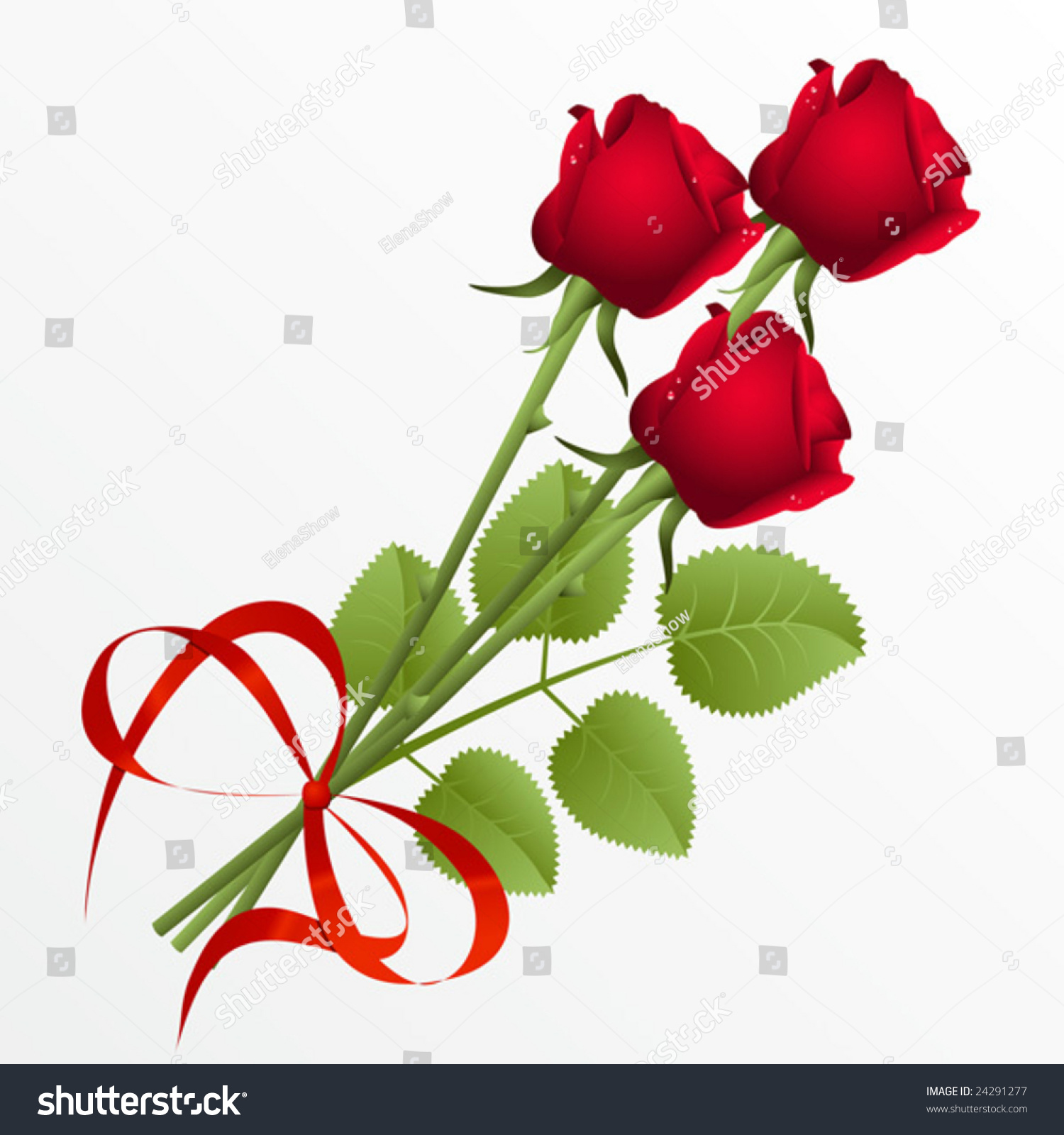 Three Red Roses On A White Background Stock Vector Illustration ...