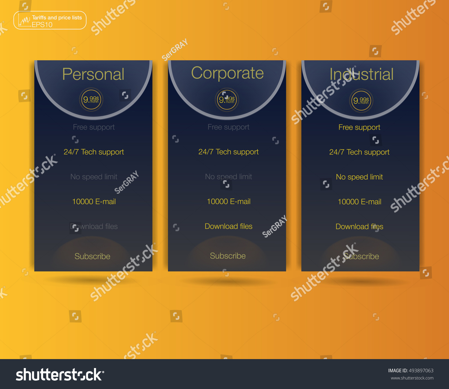 Three Tariffs Banners Web Pricing Table Stock Vector (Royalty Free ...