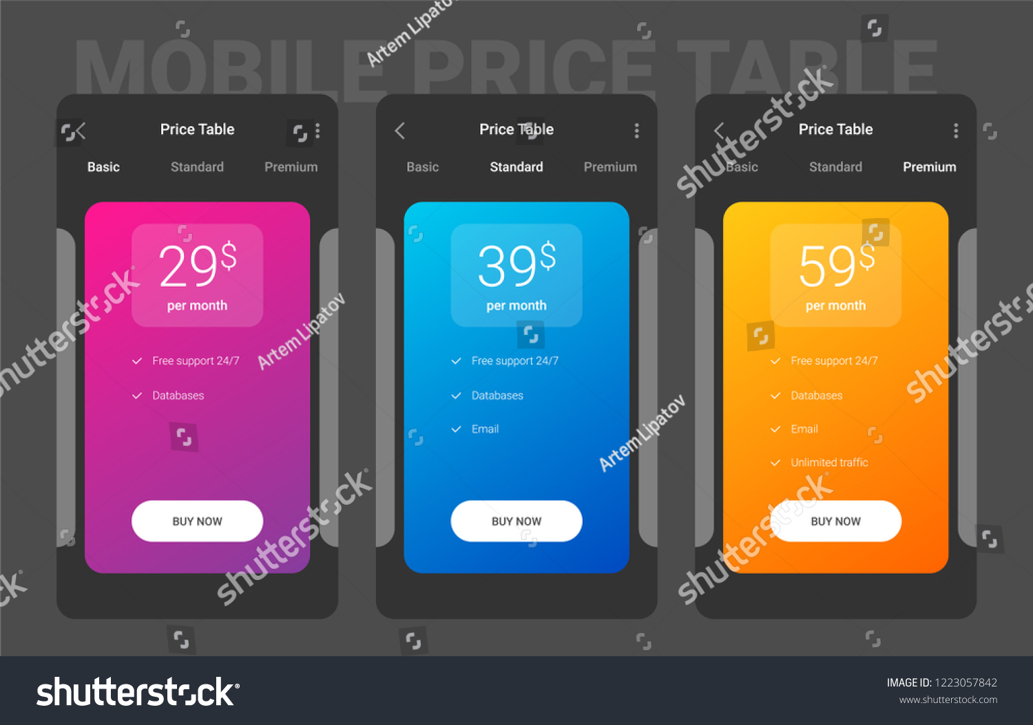 Three Tariffs Interface Mobile App Ui Stock Vector (Royalty Free ...