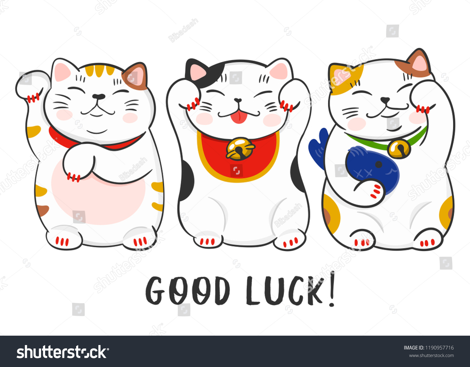 Three Various Maneki Neko Hand Drawn Stock Vector (Royalty Free) 1190957716