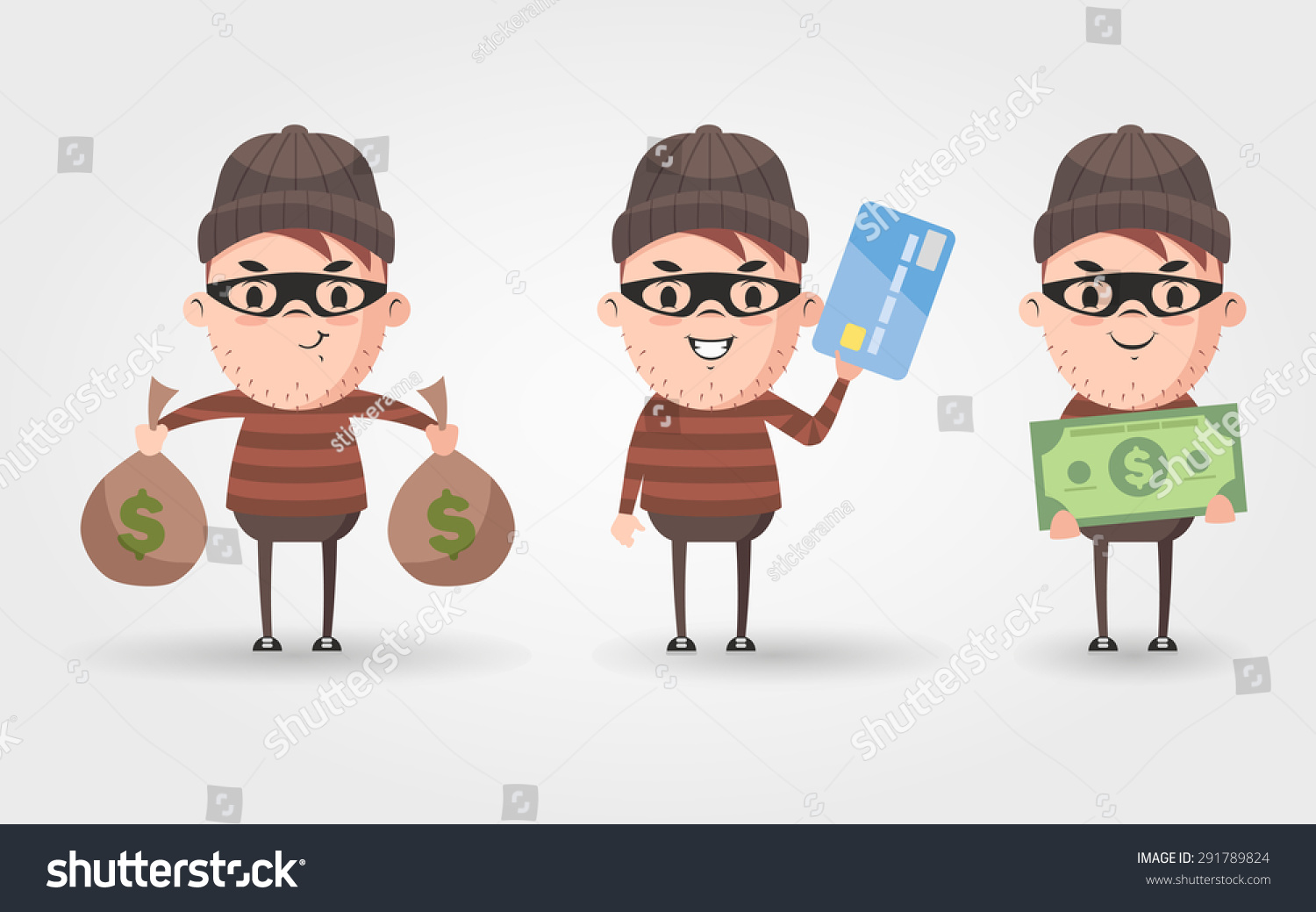 Three Vector Cartoon Thieves Different Objects Stock Vector (Royalty ...