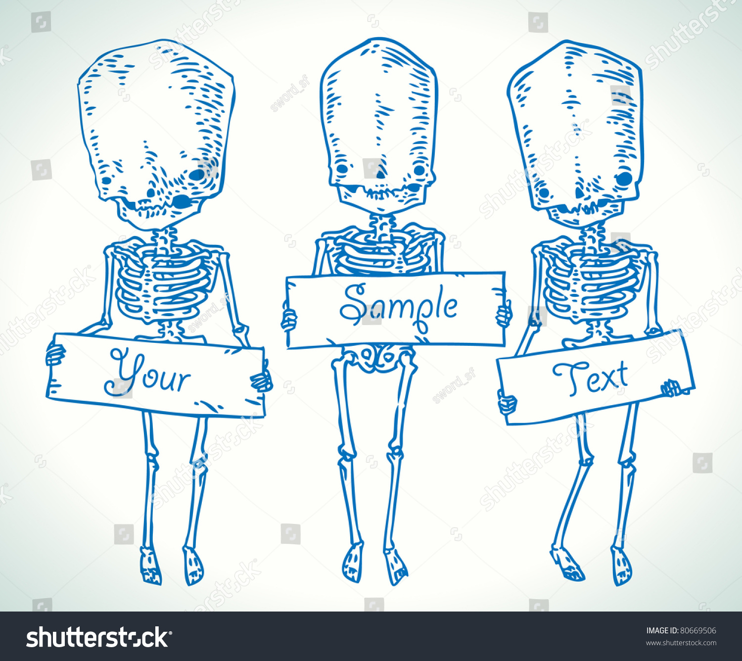 Three Vector Doodle Skeletons Text Templates Stock Vector (Royalty Free ...