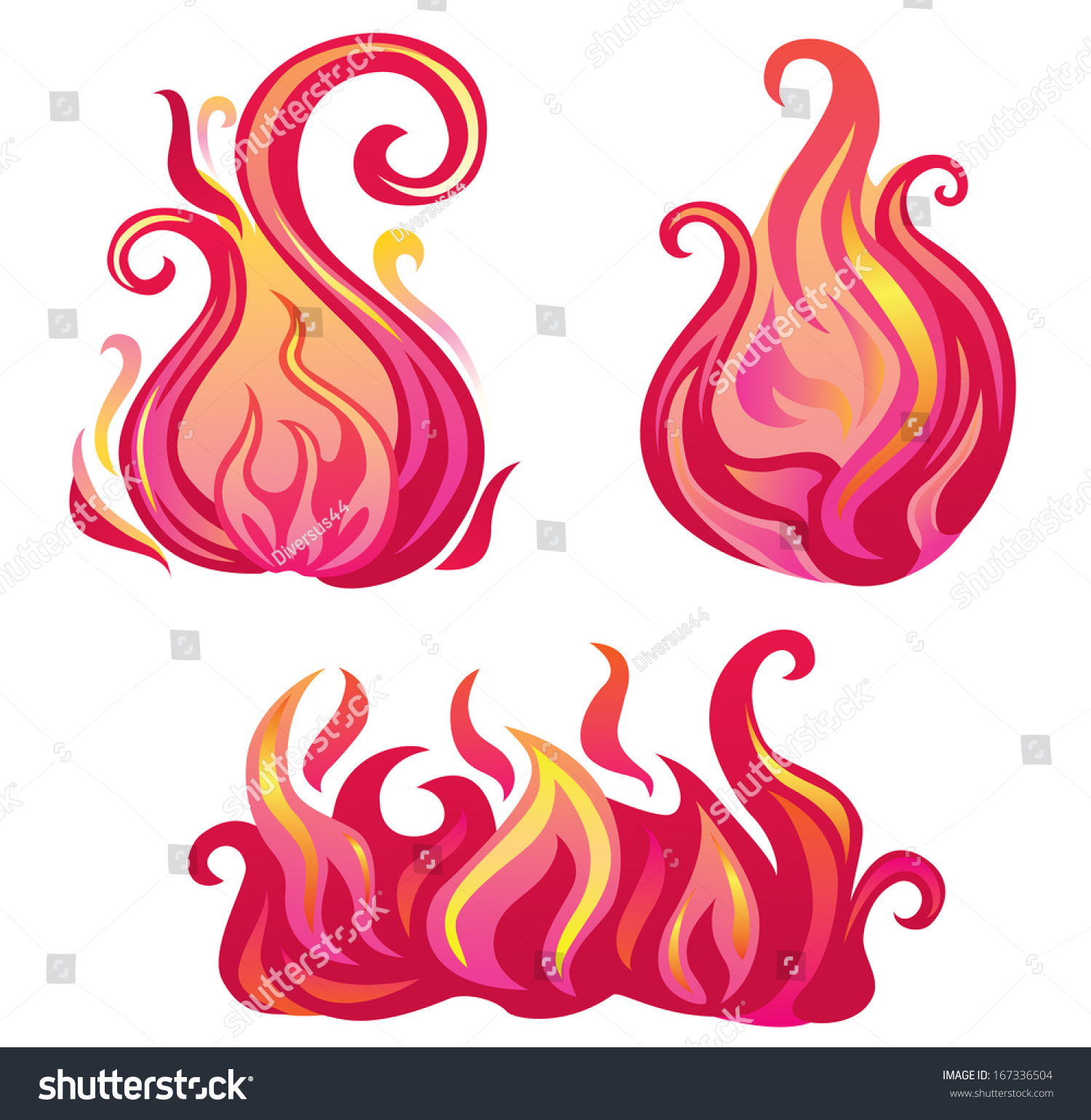 Three Vector Pink Fire Flame Set Stock Vector (Royalty Free) 167336504