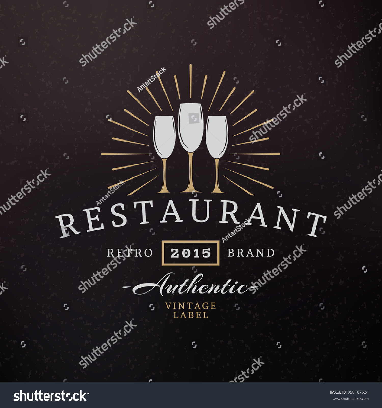 Three Wine Glasses Vintage Retro Design Stock Vector 358167524