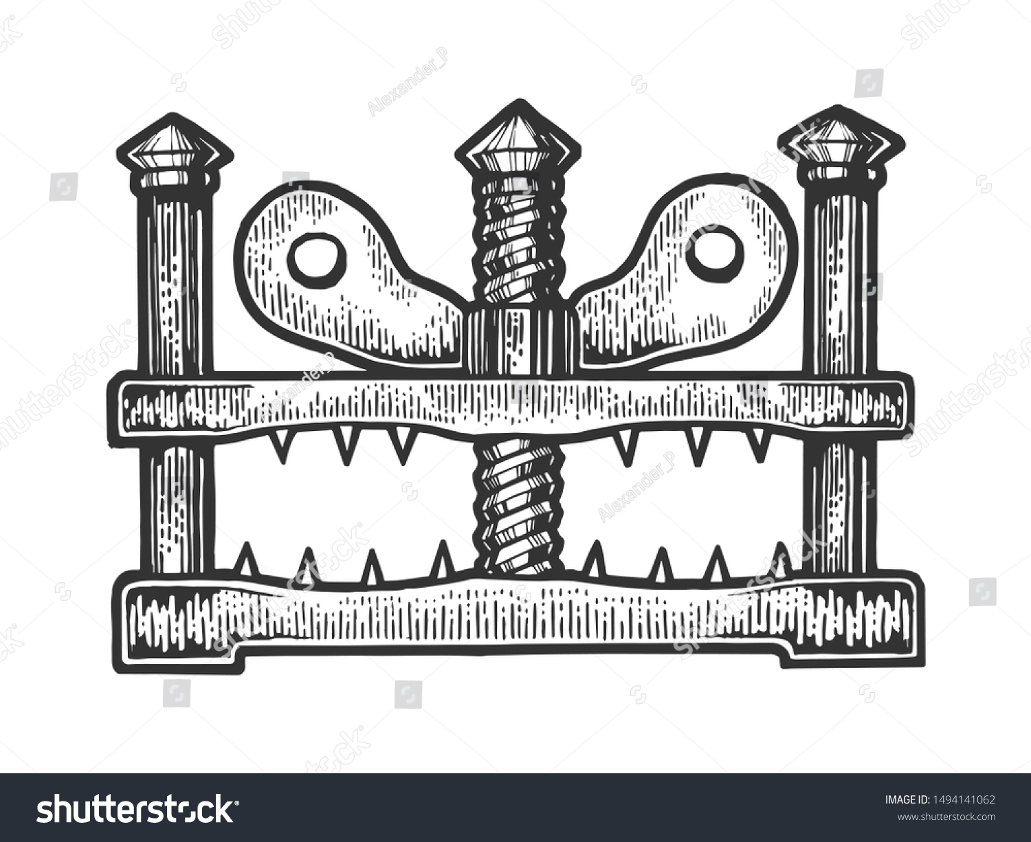 Thumbscrew Medieval Torture Device Sketch Engraving Vector Có Sẵn