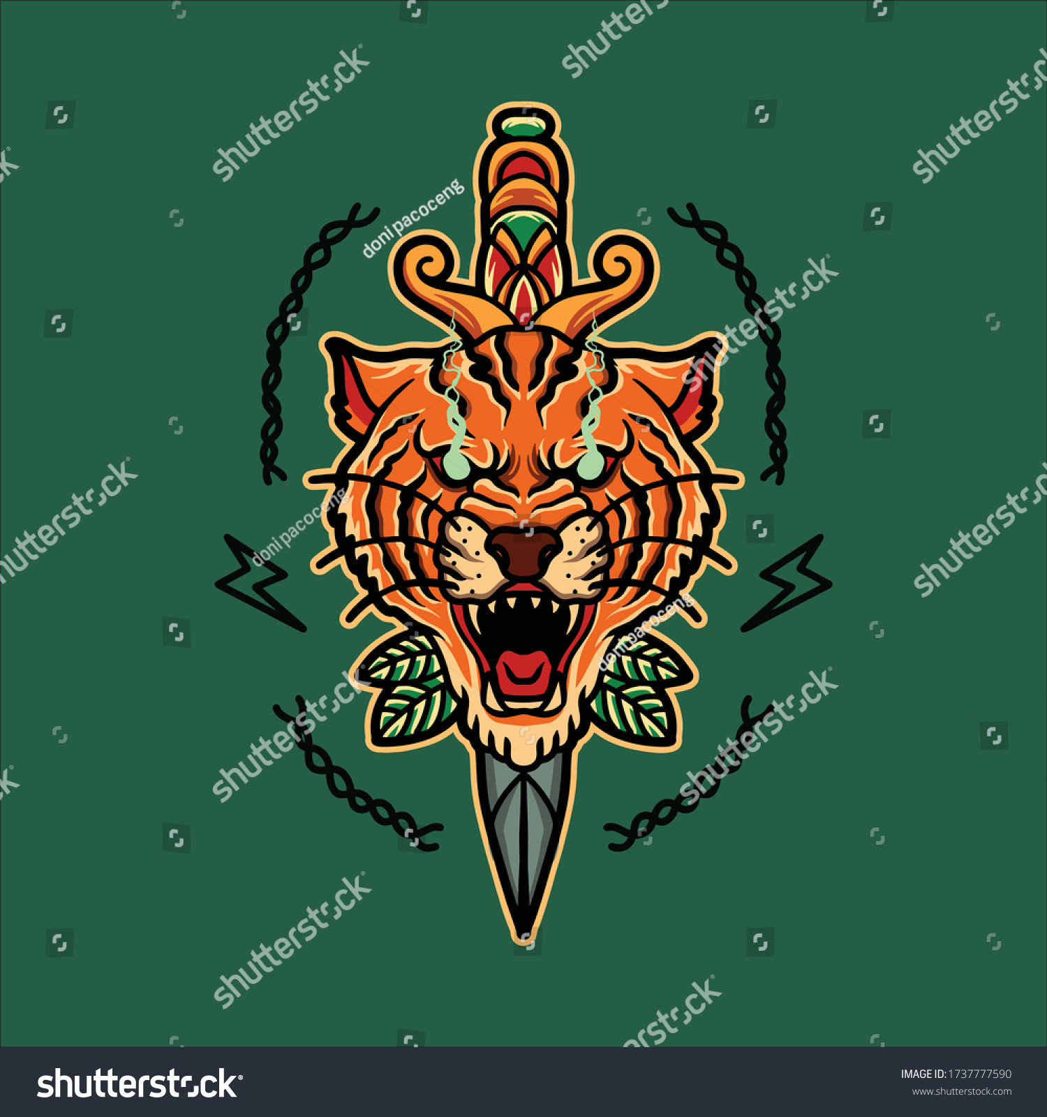 Tiger Dagger Tattoo Vector Design Stock Vector (Royalty Free) 1737777590