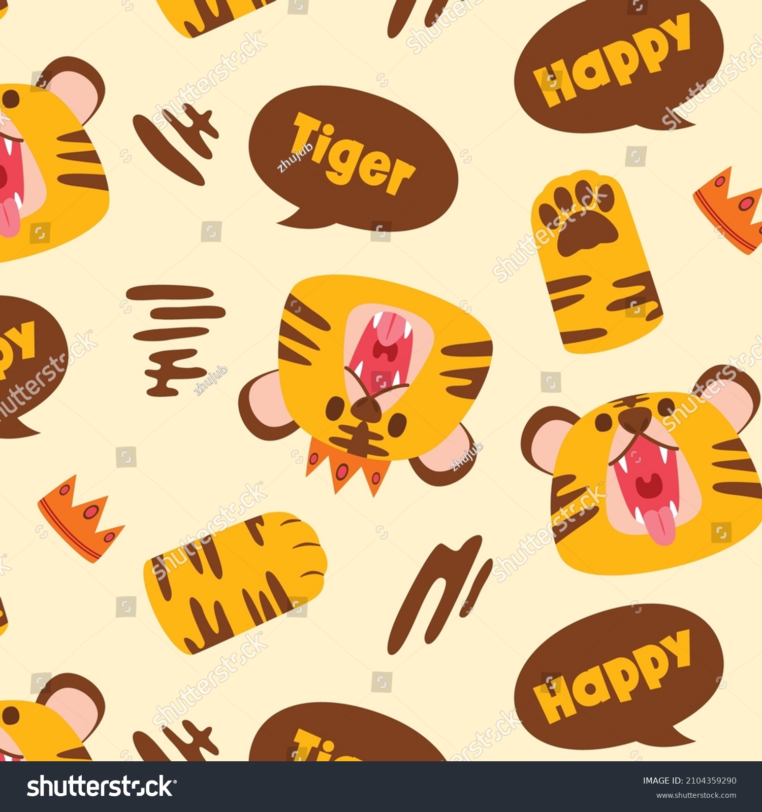 Tiger Head Roar Tiger Paws Pattern Stock Vector (Royalty Free ...