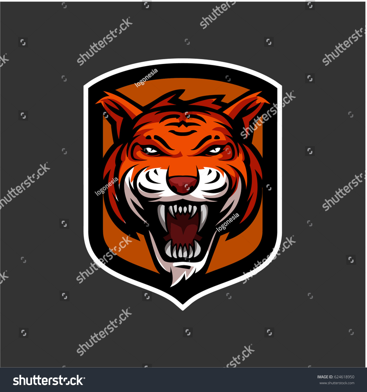 Tiger Head Shield Stock Vector (Royalty Free) 624618950 | Shutterstock