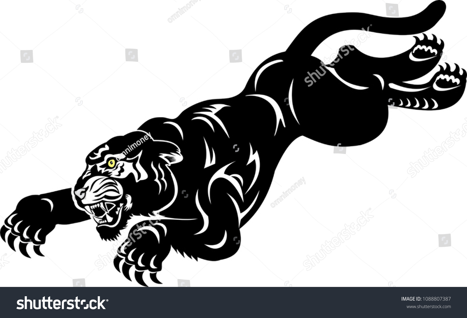 Tiger Jump Tattoo Stock Vector (Royalty Free) 1088807387