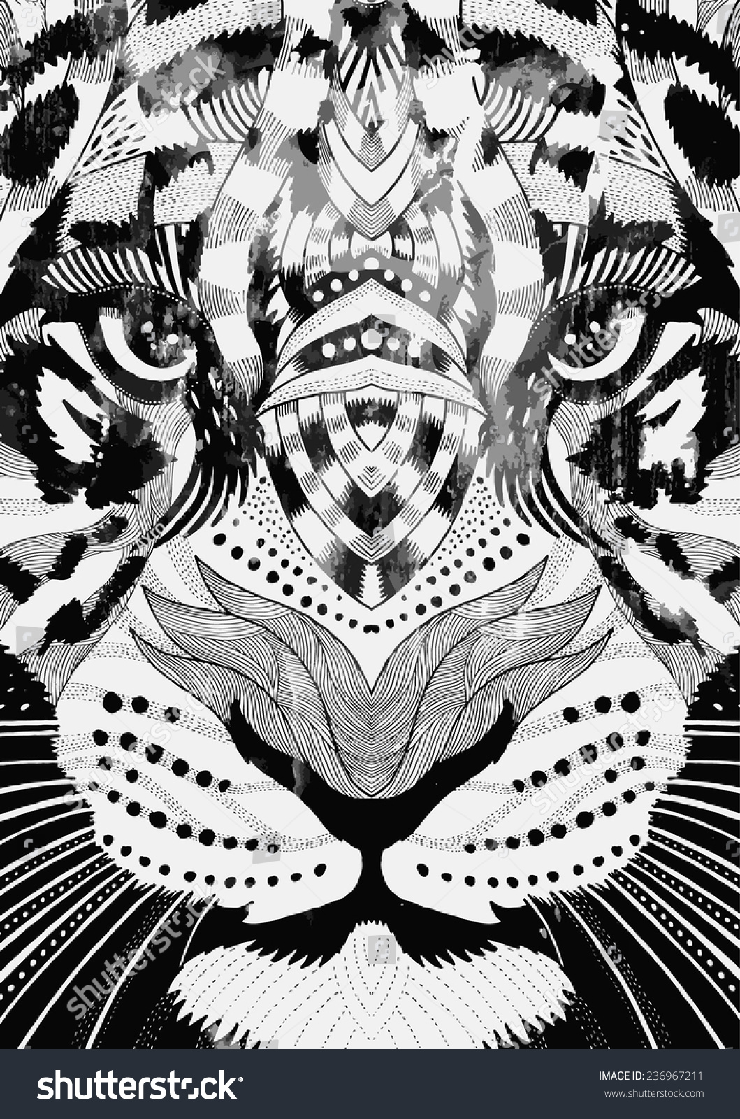 dibujo psicodélico de tigres: vector de stock (libre de regalías) 236967211