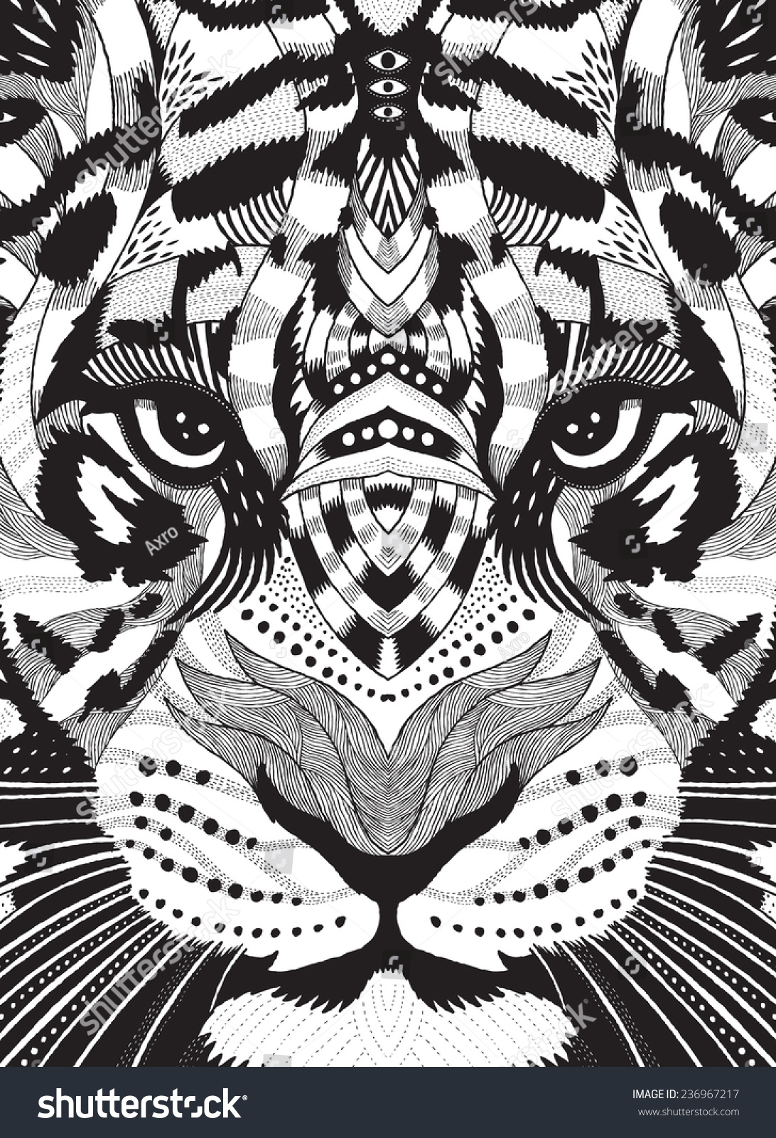 dibujo psicodélico de tigres: vector de stock (libre de regalías ...