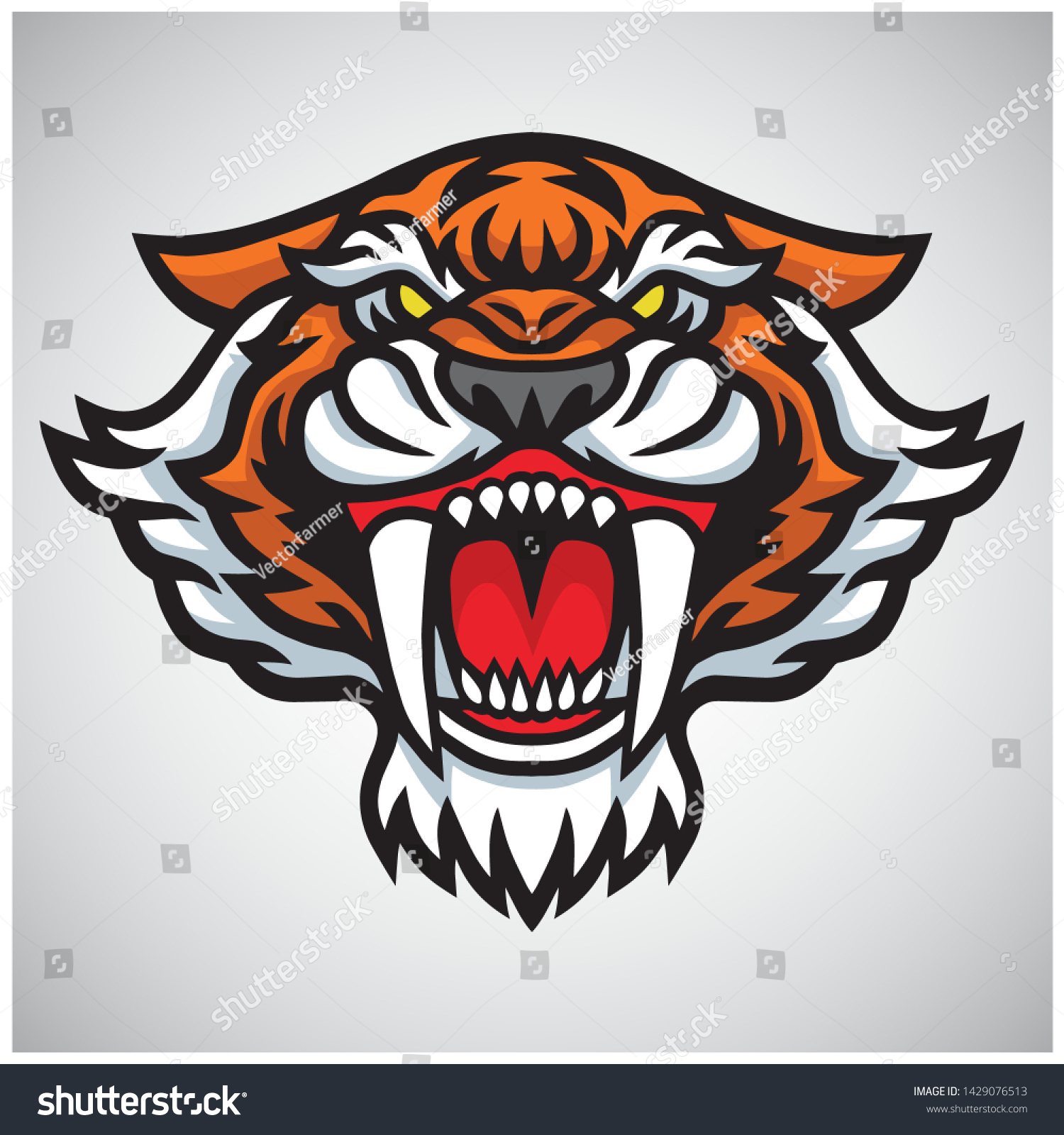 Tiger Sabertooth Roaring Head Logo Vector: vector de stock (libre de ... Tiger Sabertooth Roaring Head Logo Vector: vector de stock (libre de ...
