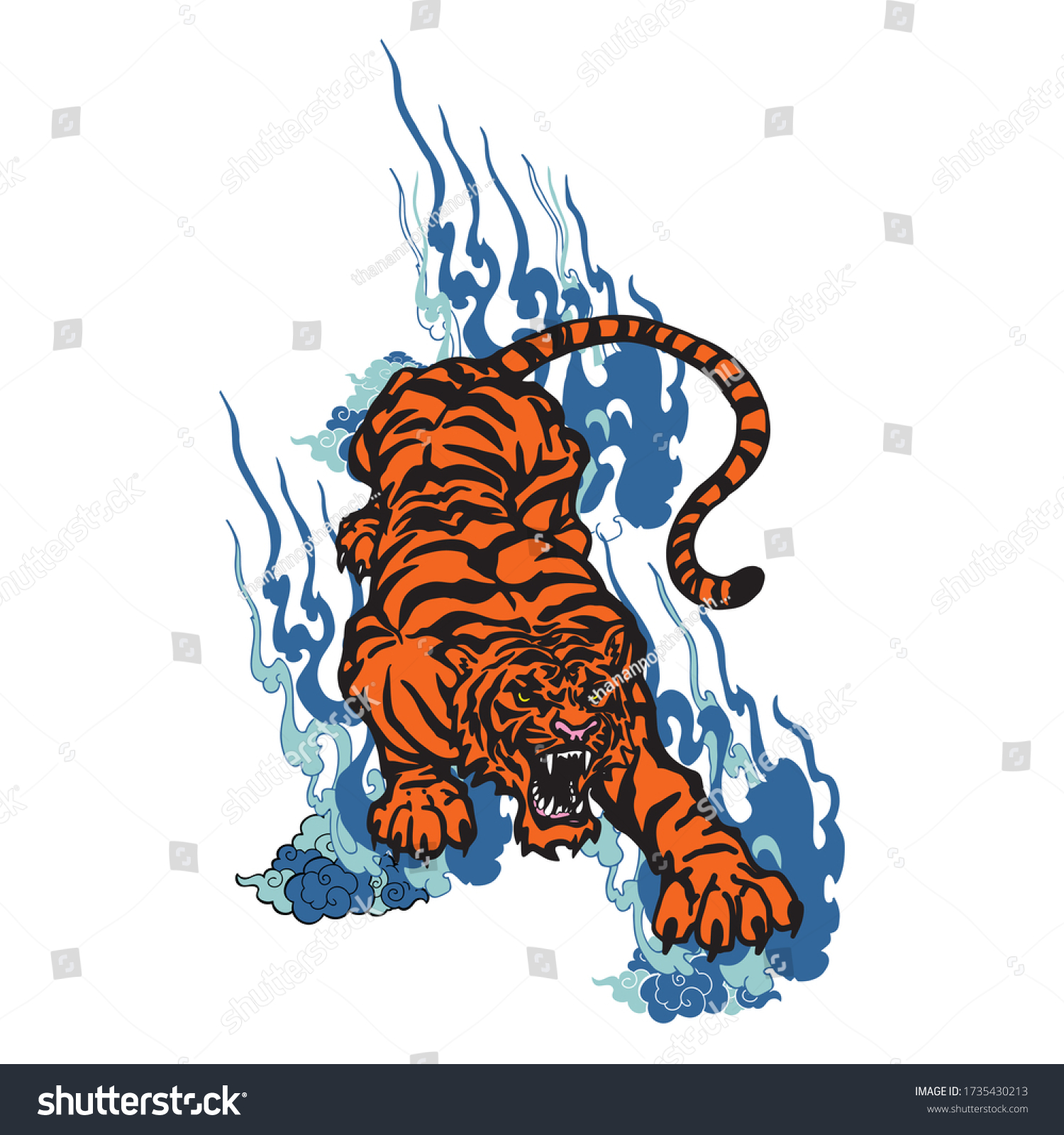 Tiger Vector Cloud Smoke Design Illustration Stock Vector (Royalty Free ...