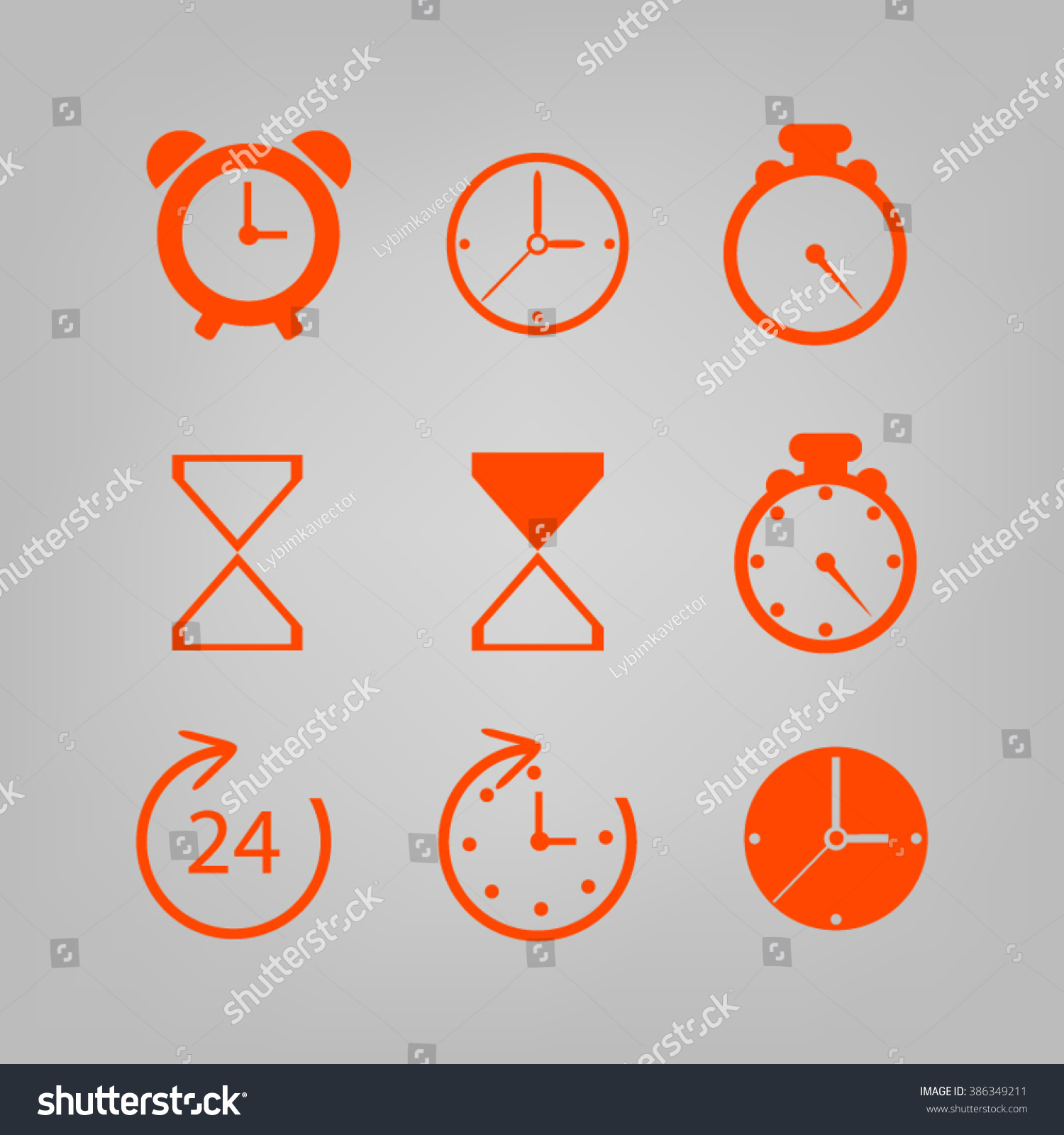 Time Clock Icons Vector Illustration Stock Vector (Royalty Free) 386349211