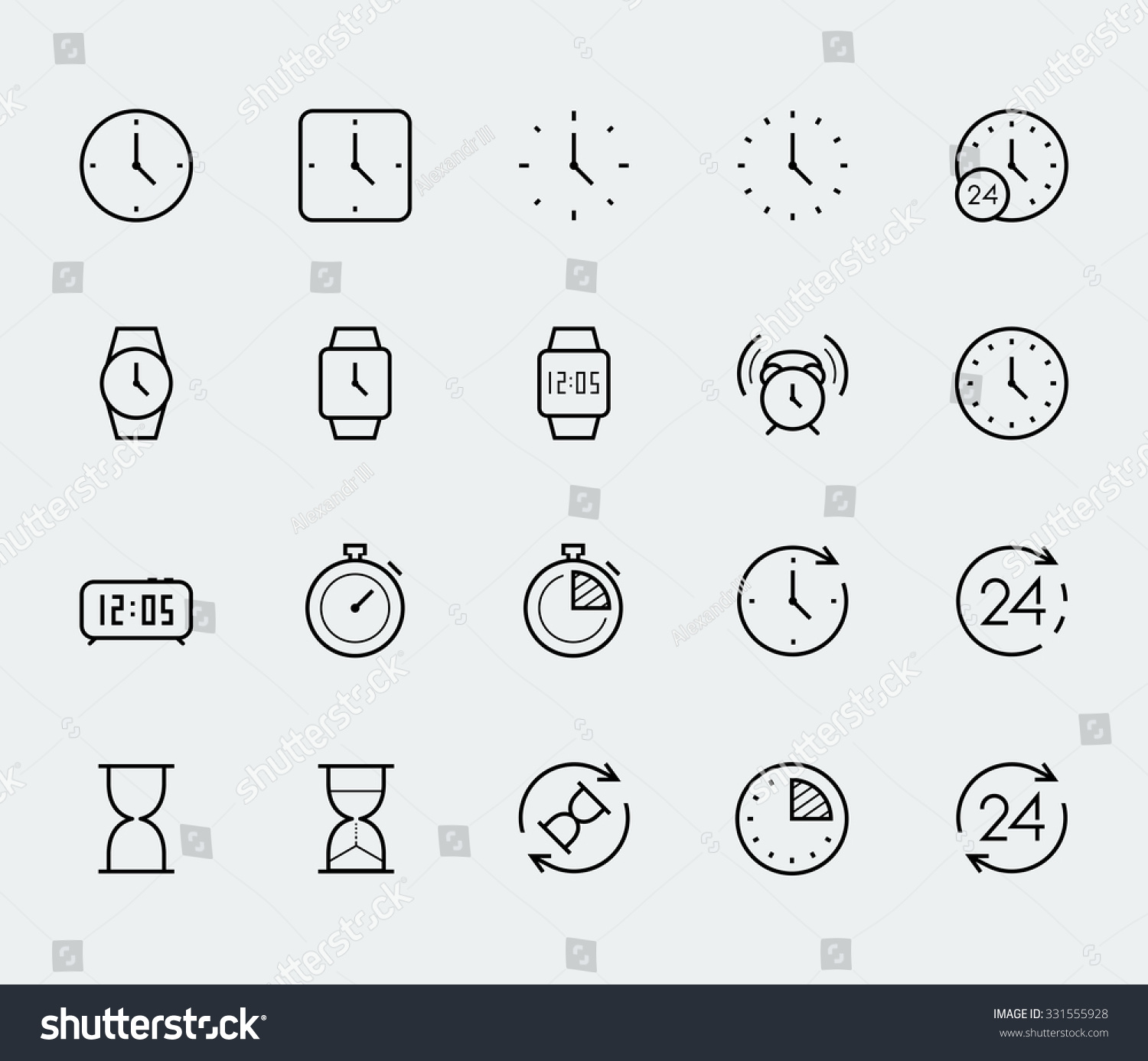 Time Clock Vector Icon Set Thin Stock Vector (Royalty Free) 331555928