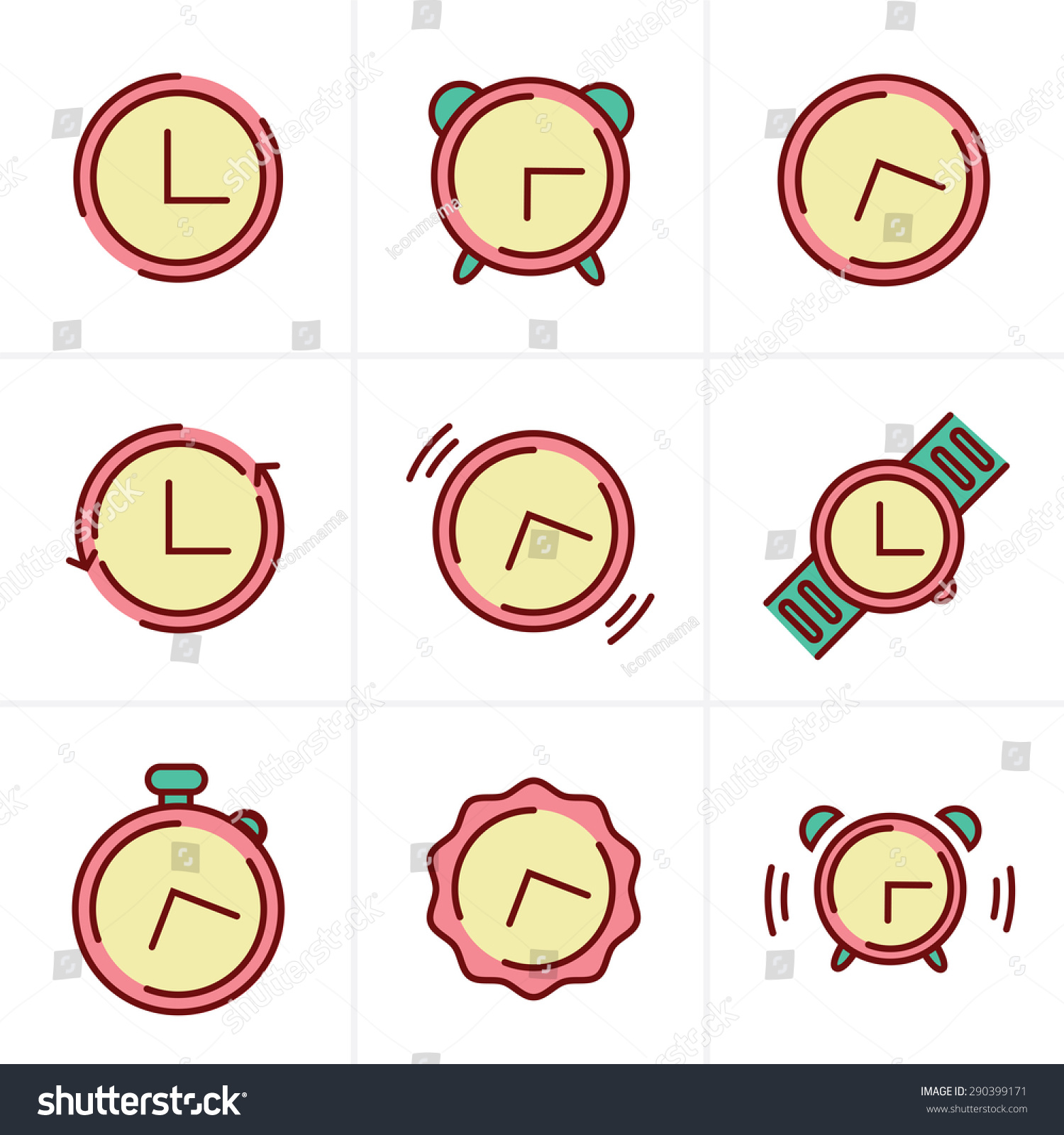 Time Clock Line Icons Set Vector Stock Vector (Royalty Free) 290399171 ...