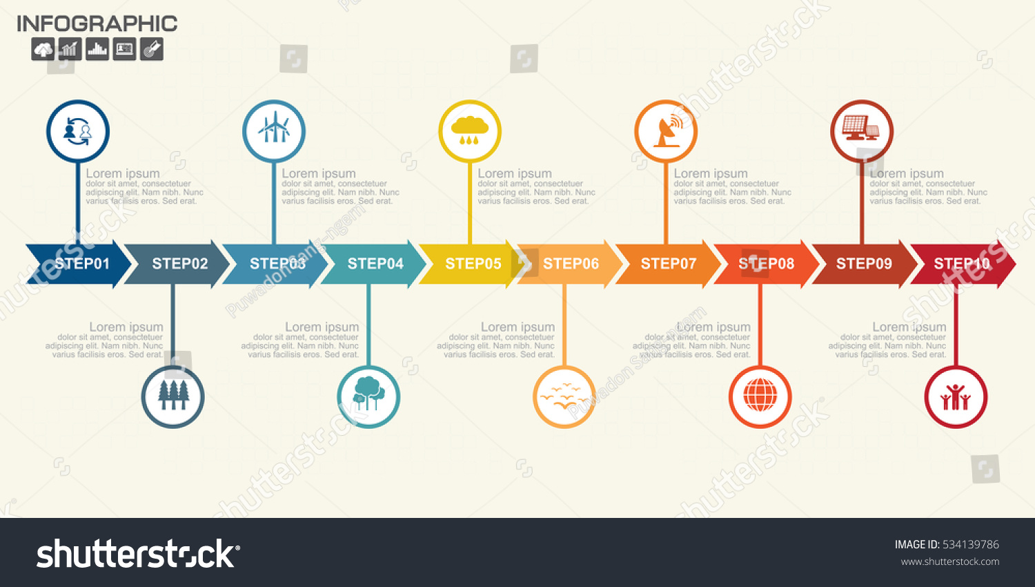Timeline Arrow Infographics Template 10 Options Stock Vector (Royalty ...