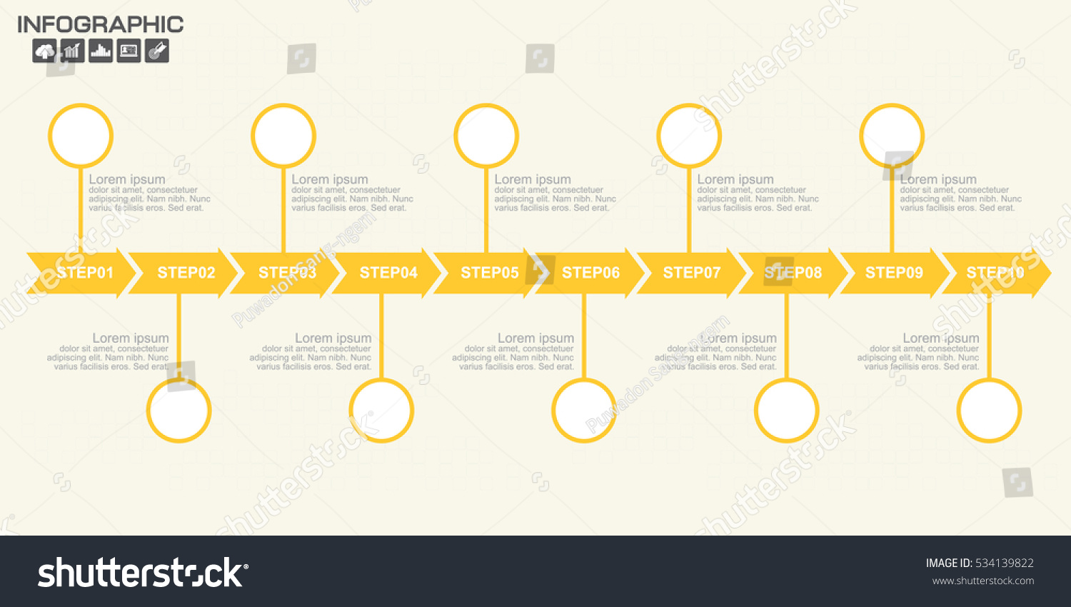 Vektor Stok Timeline Arrow Infographics Template 10 Options (Tanpa ...
