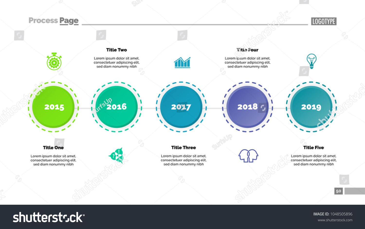Timeline Chart Five Circles Process Diagram Stok Vektör (Telifsiz ...
