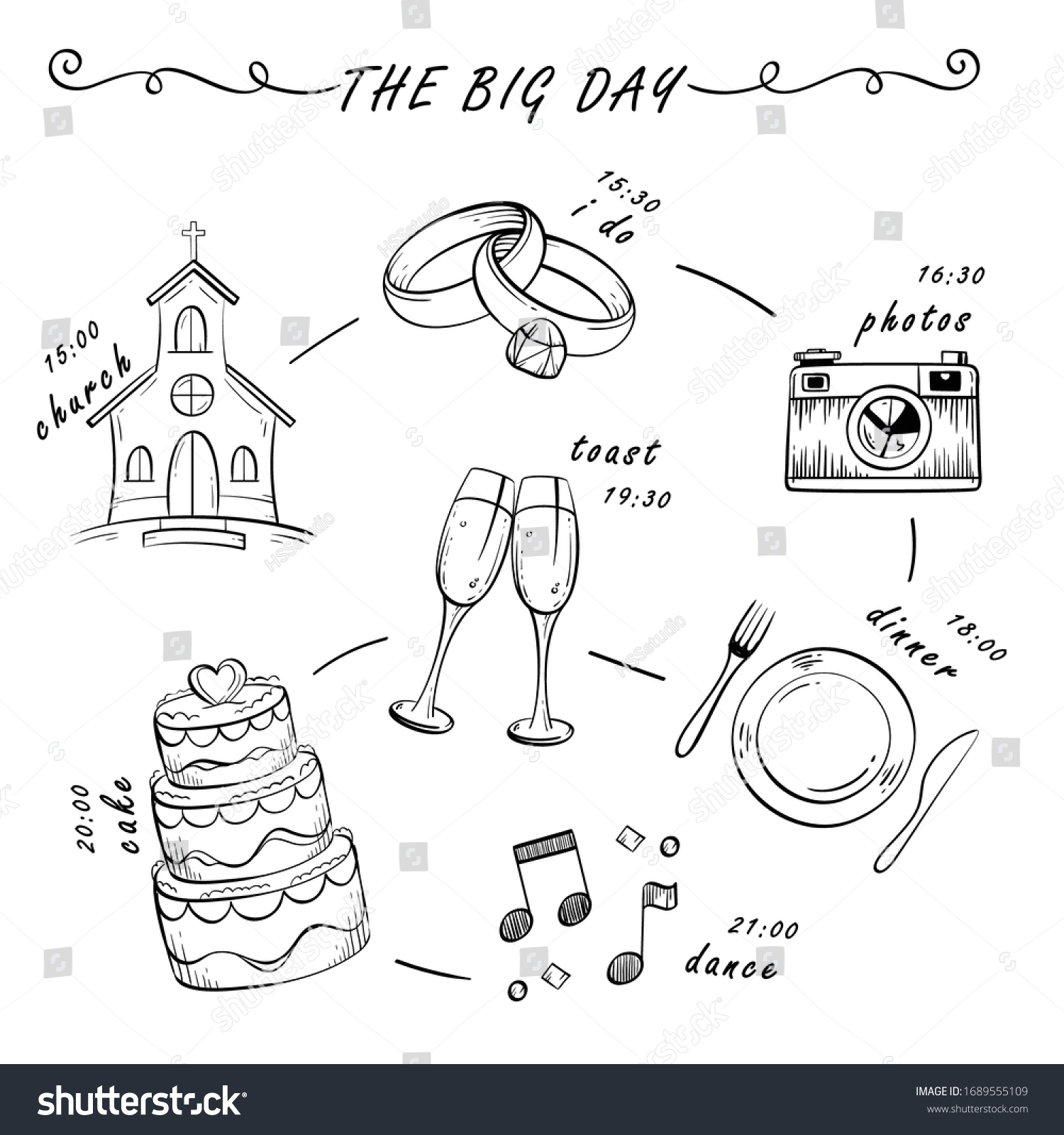 Timeline Menu On Wedding Theme Drawing Stock Vector (Royalty Free ...