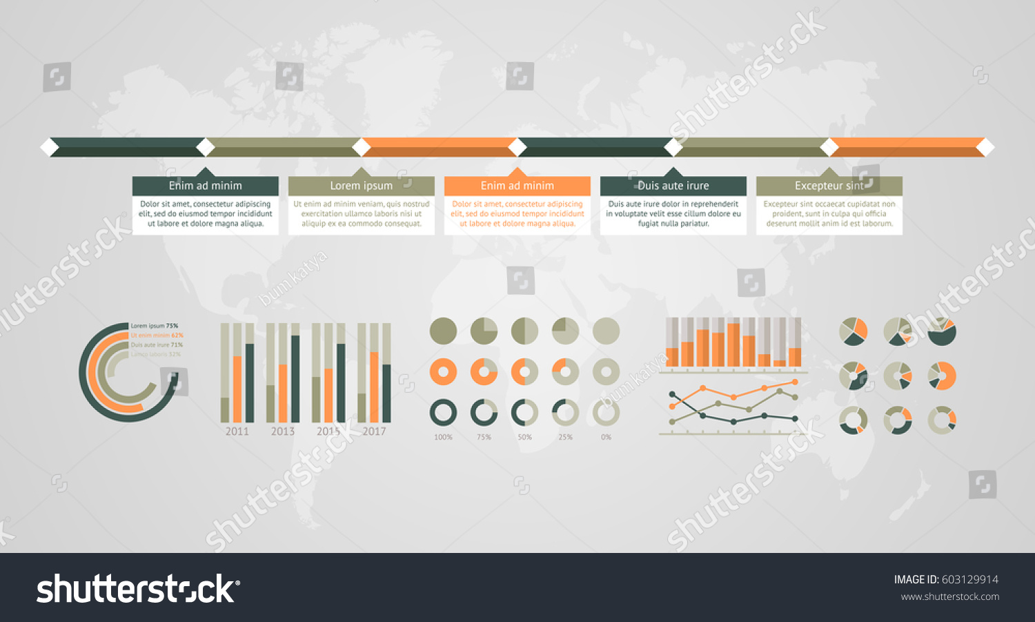 Vektor Stok Timeline Vector Infographic World Map (Tanpa Royalti ...