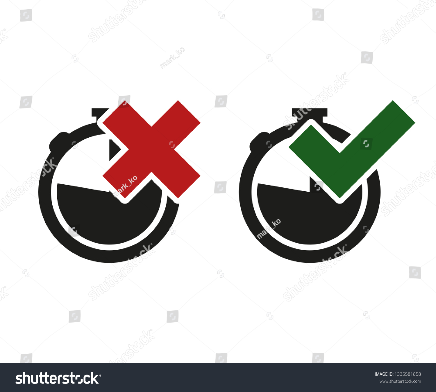 Timer Icons Check Mark Cross Vector Stock Vector (Royalty Free) 1335581858