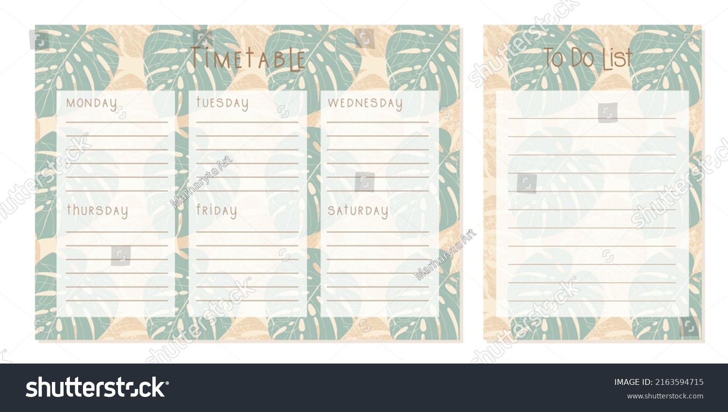 Timetable Monstera Pattern Class Schedule Weekly Stock Vector (Royalty ...