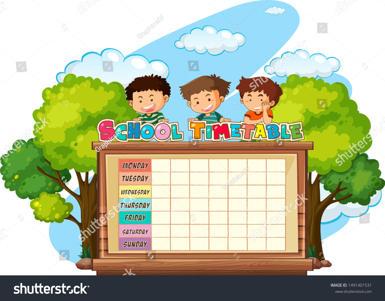 Timetable School Planning Characters Illustration: เวกเตอร์สต็อก (ปลอด ...