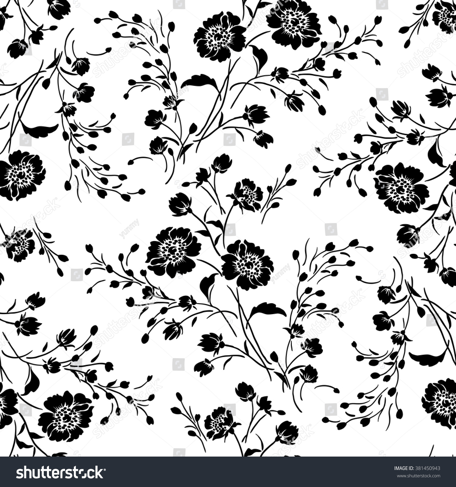 Tiny Flowers Seamless Pattern Vector Black Stock Vector (Royalty Free ...