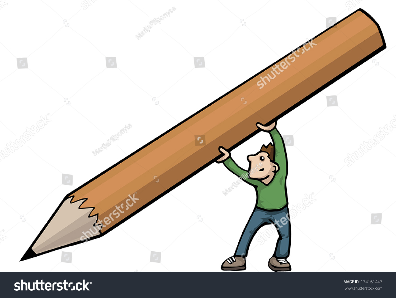 Tiny Man Writing Huge Pencil Vector Stock Vector (Royalty Free ...