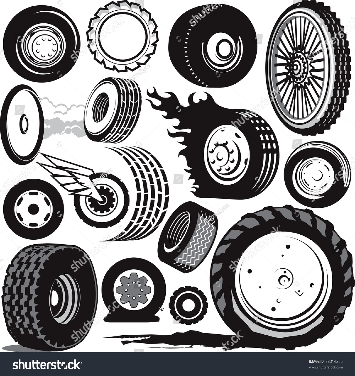 Tire Wheel Collection Stock Vector 88014265 - Shutterstock