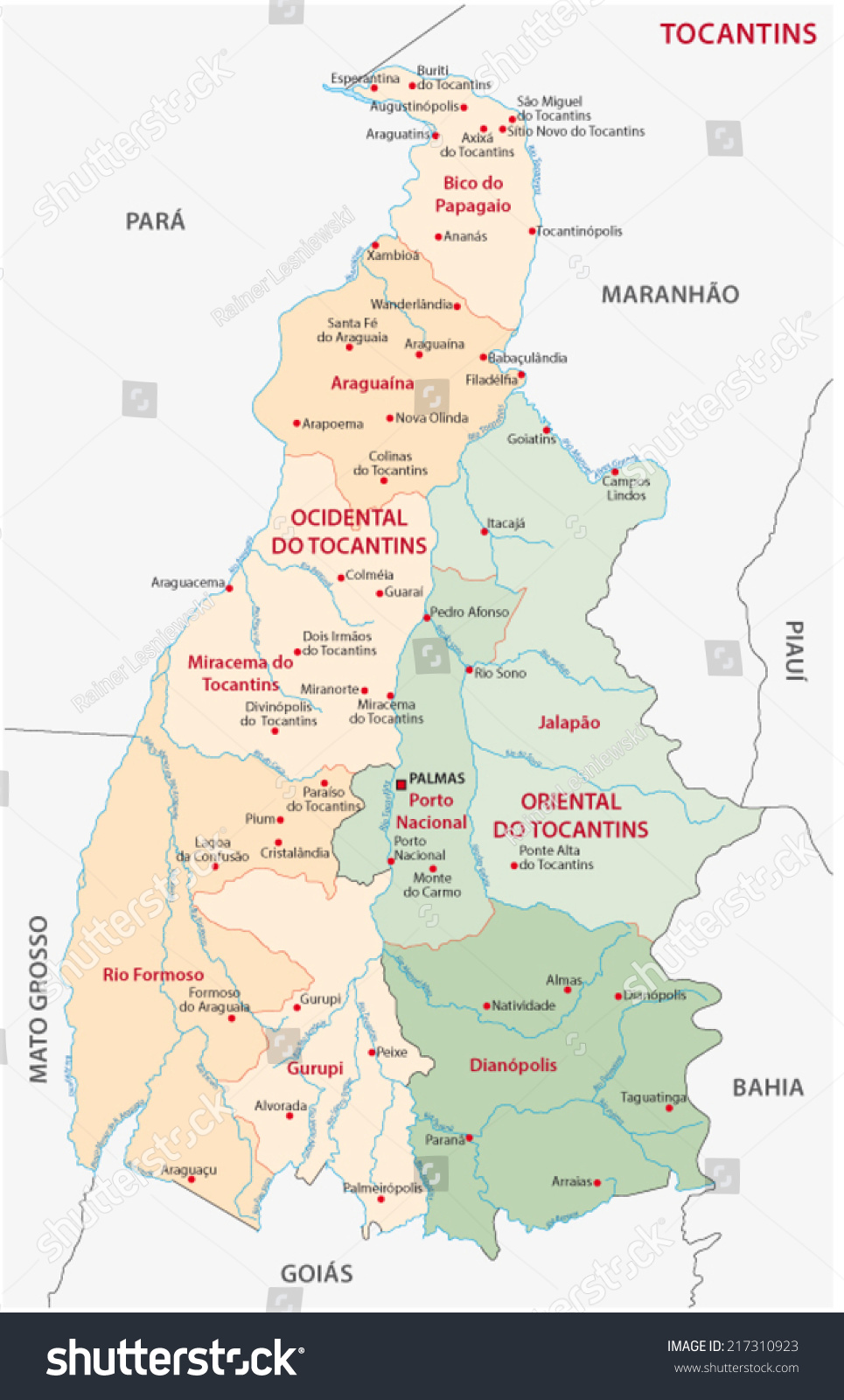 Tocantins Administrative Map Stock Vector (Royalty Free) 217310923 ...