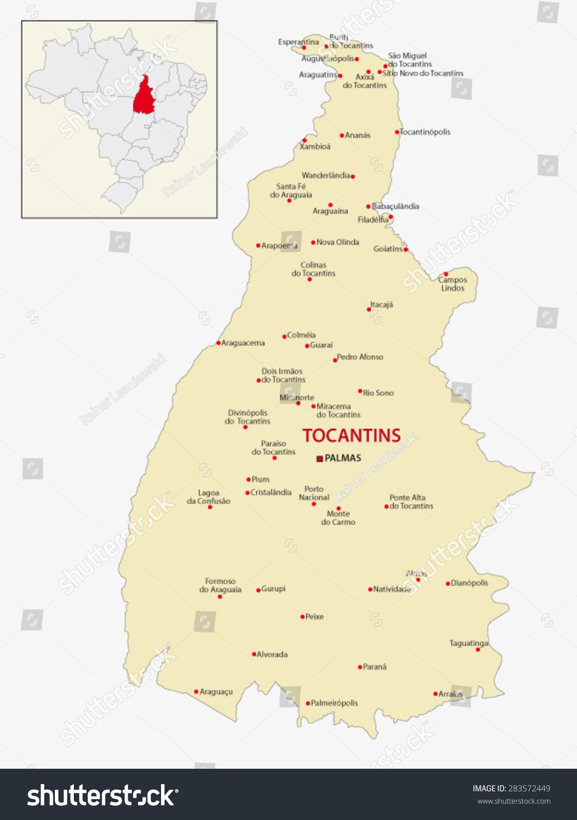 Tocantins Map Stock Vector (Royalty Free) 283572449 | Shutterstock