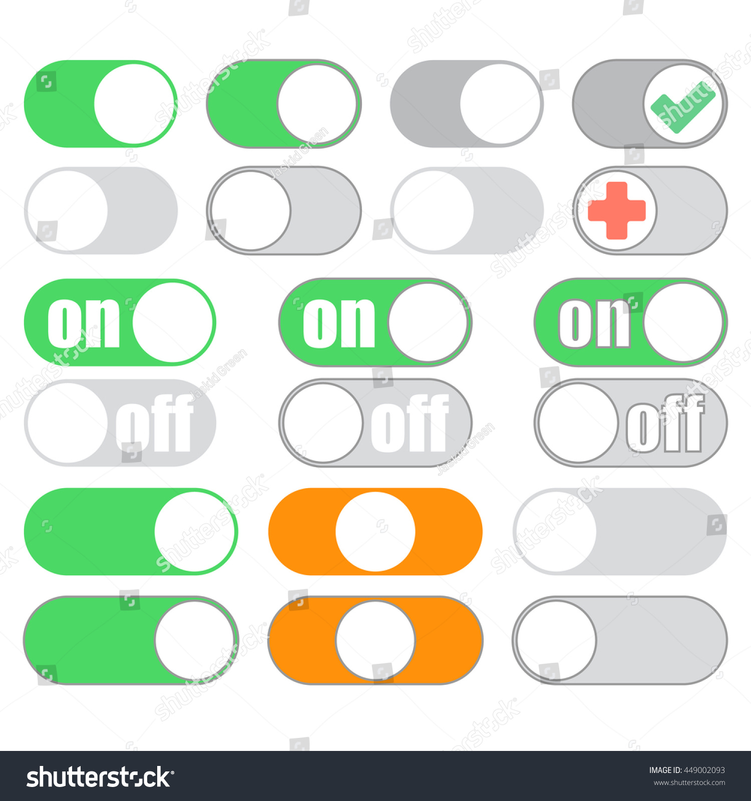 Toggle Switch On Off Sliders Flat Stock Vector (Royalty Free) 449002093 ...