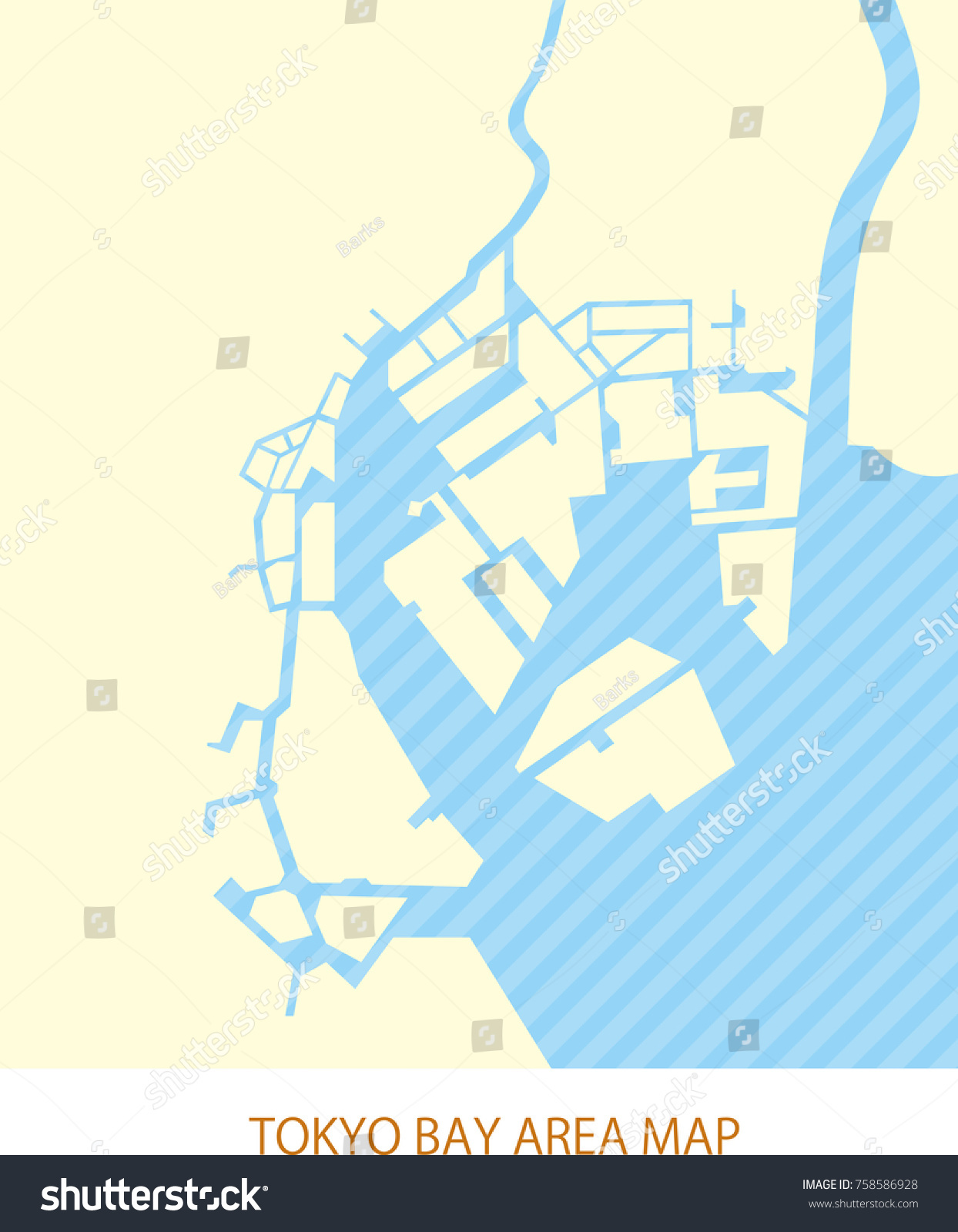 Tokyo Bay Area Map: vector de stock (libre de regalías) 758586928