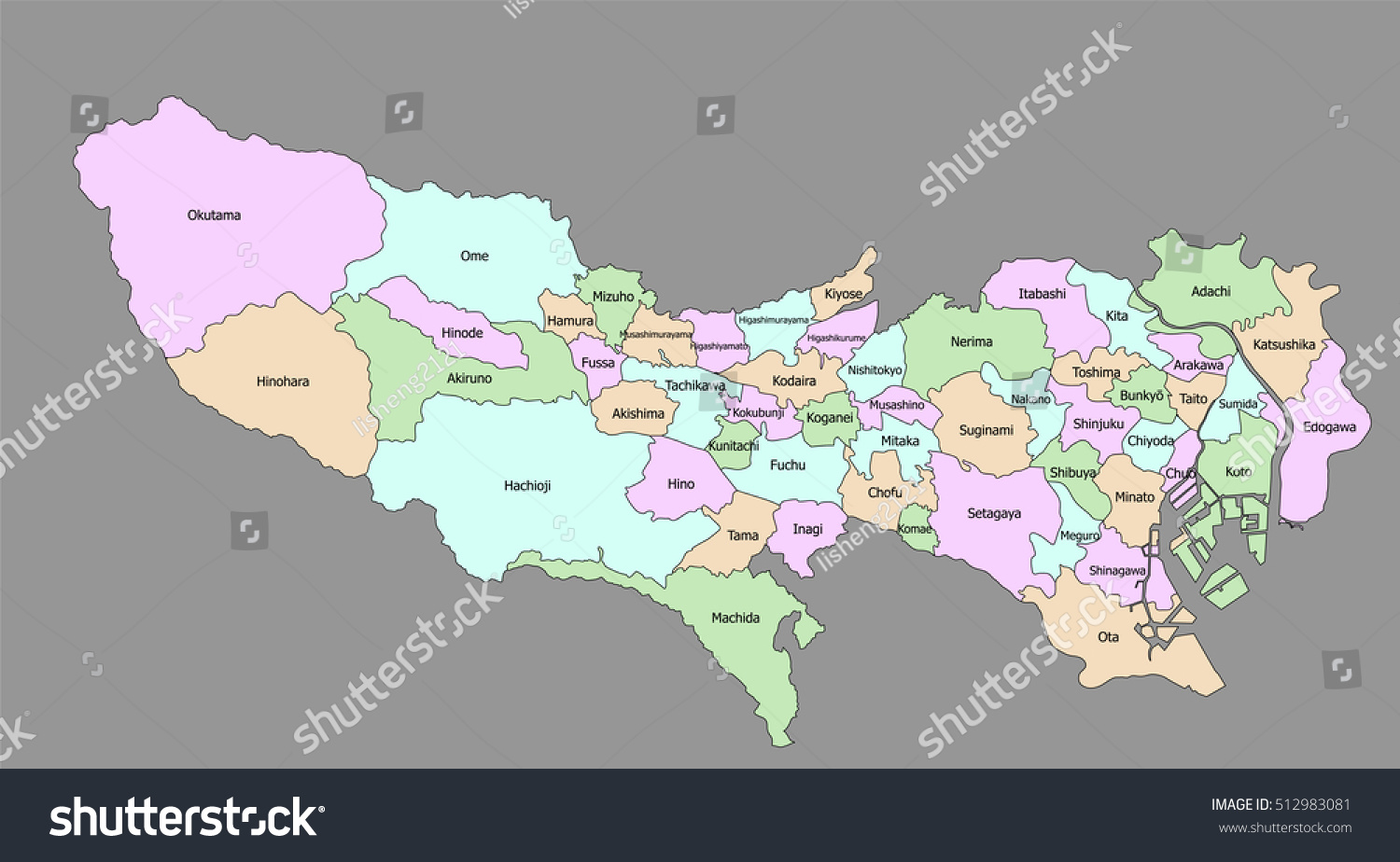Mapa de Tokio con los distritos: vector de stock (libre de regalías ...