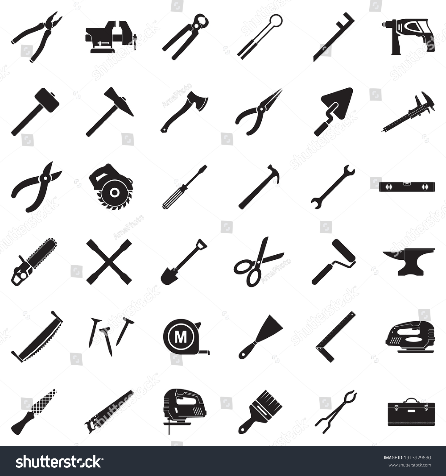 Tools Icons Black Flat Design Vector Stock Vector (Royalty Free) 1913929630